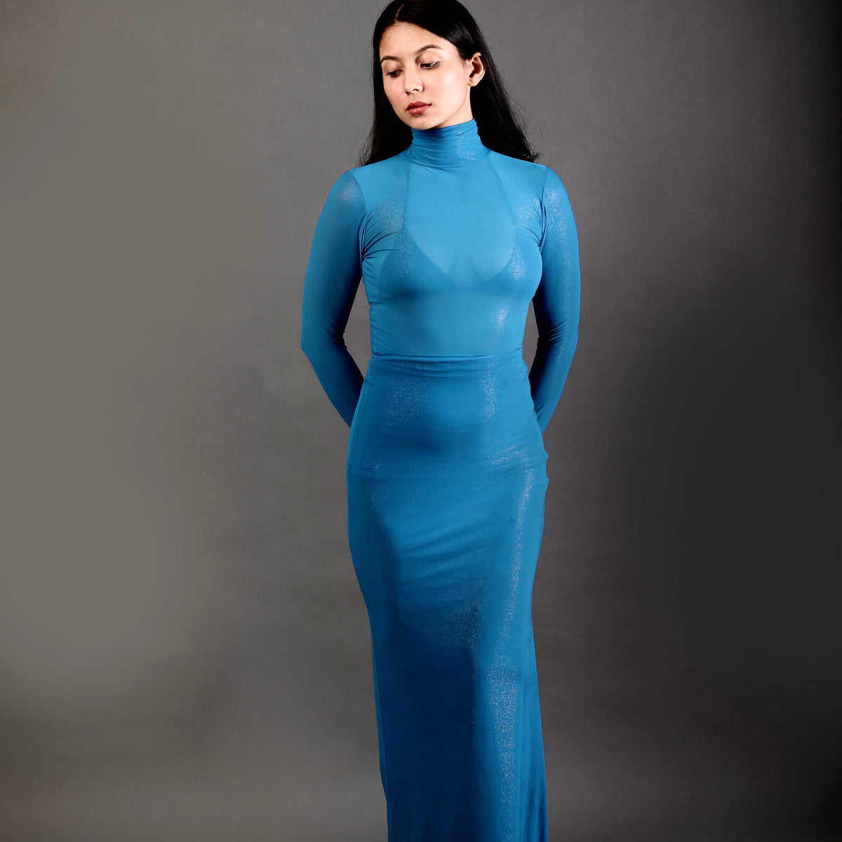 Sheer High Neck Top - Cerulean Shimmer – IZSI